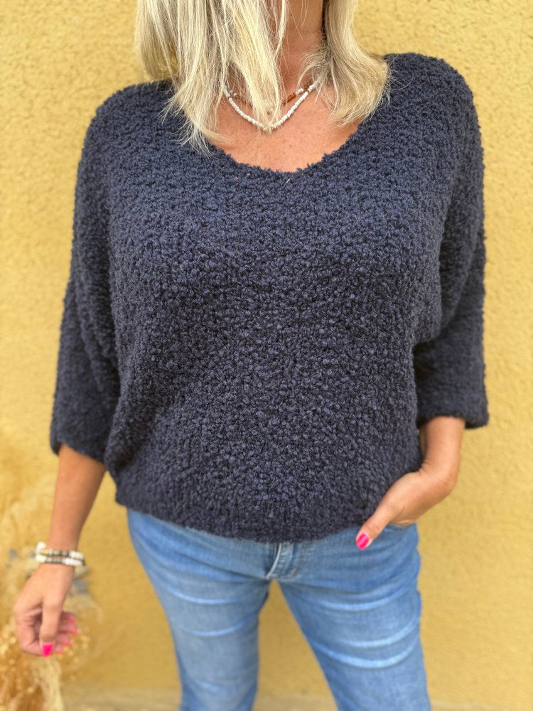 Pull bouclettes Erico bleu marine - Boutique Route du Sud