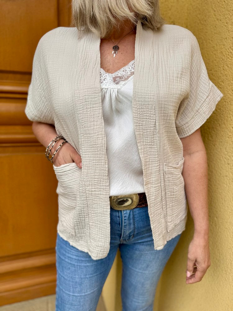 Veste en gaze de coton Carla beige - Boutique Route du Sud
